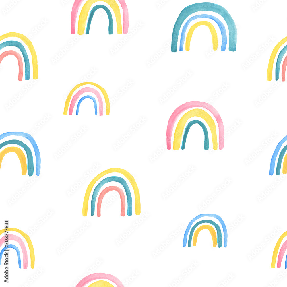 Watercolor rainbow seamless pattern for kids wear. Childish style. Hand ...