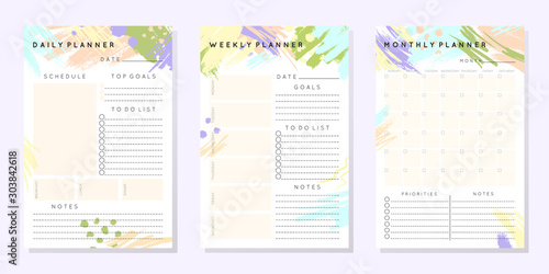 Vector planner templates with hand drawn shapes and textures in pastel ...