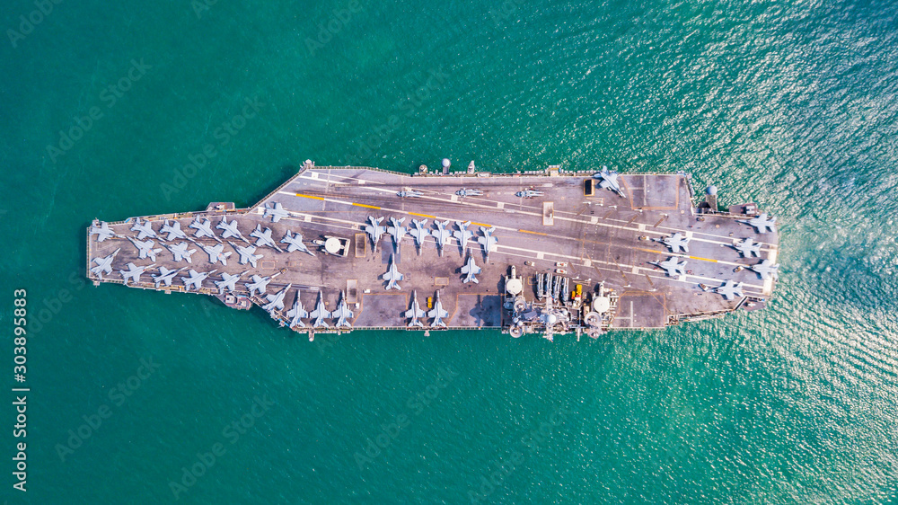 Top View Aircraft Carrier warship battleship In the ocean, Navy Stock ...