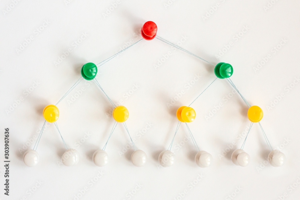 Organization structure. Group colorful pins of command communication ...