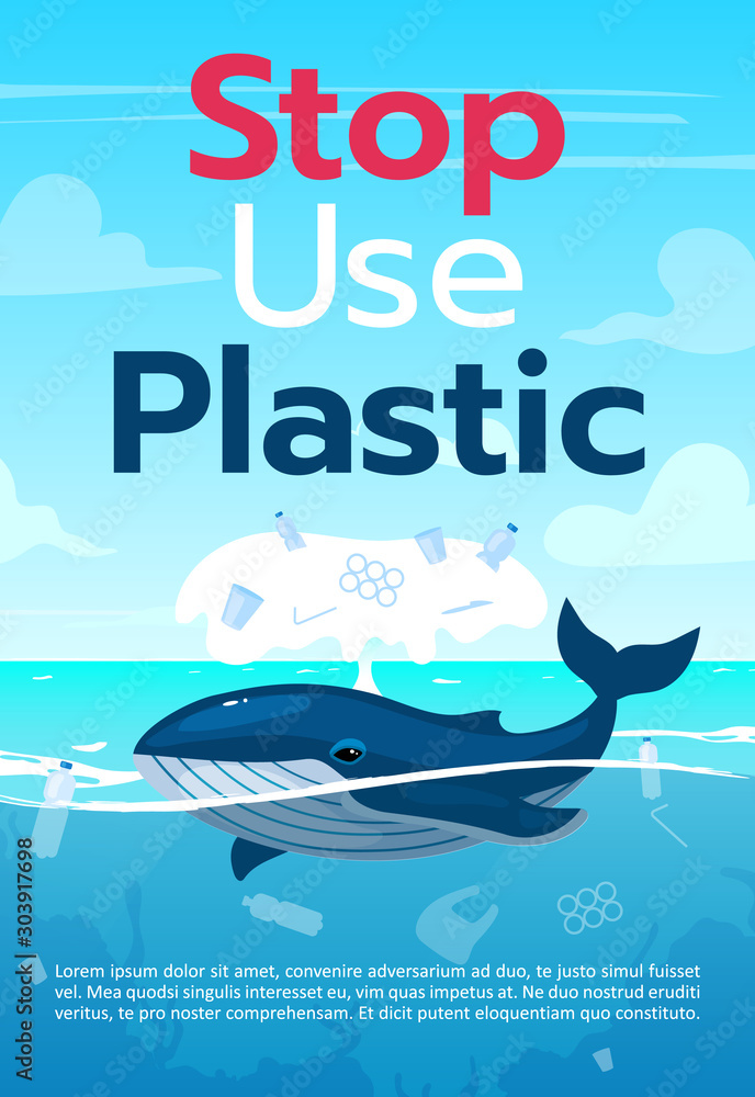 Stop using plastic brochure template. Pollution in ocean. Flyer ...
