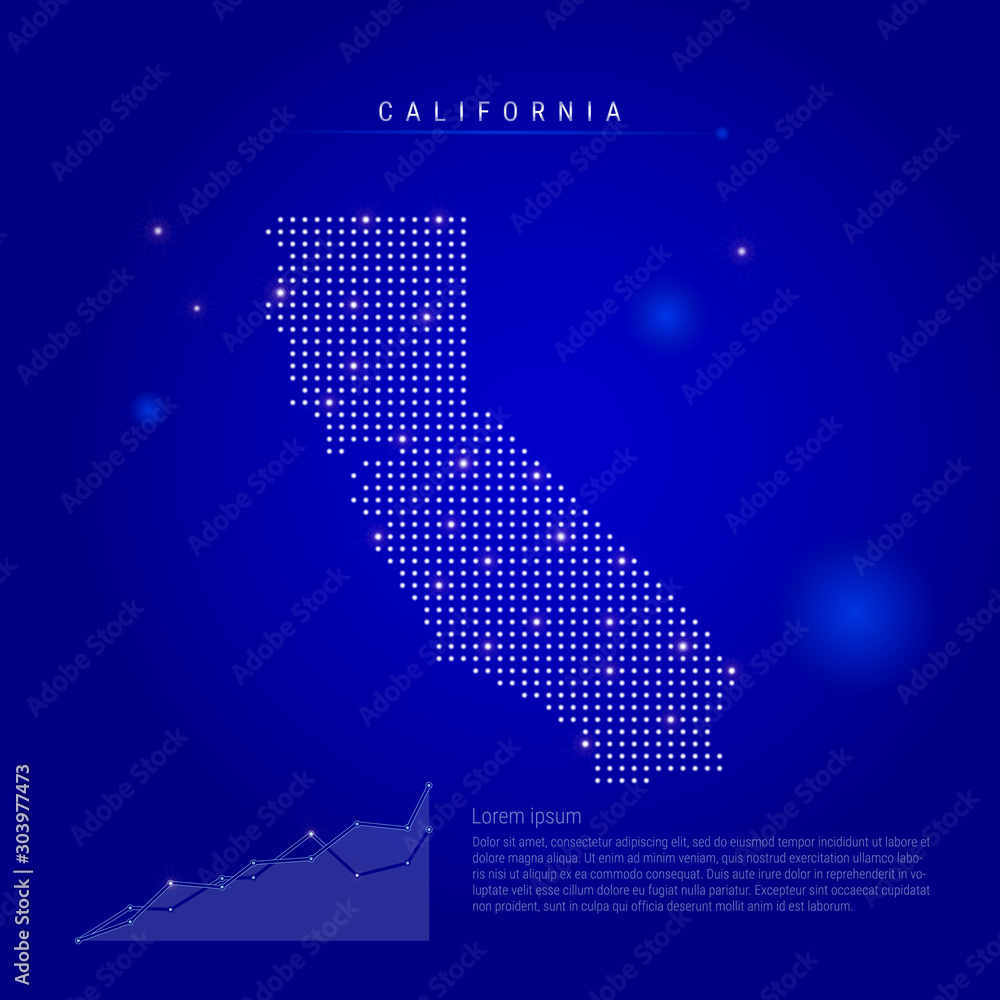 California US state illuminated map with glowing dots. Infographics ...