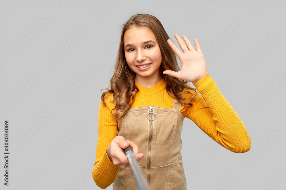 gesture, technology and people concept - happy smiling young teenage ...