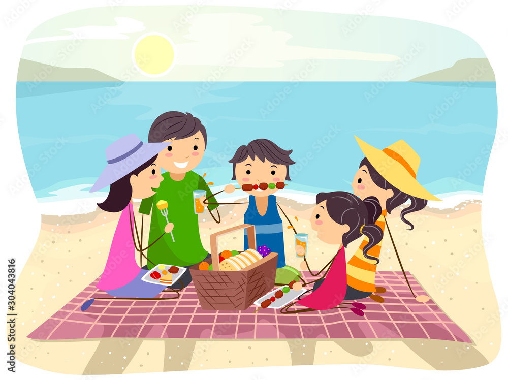 Stickman Family Beach Picnic Illustration Stock Vector | Adobe Stock
