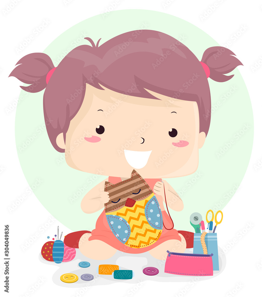 Kid Girl Verb Make Craft Illustration Stock Vector | Adobe Stock