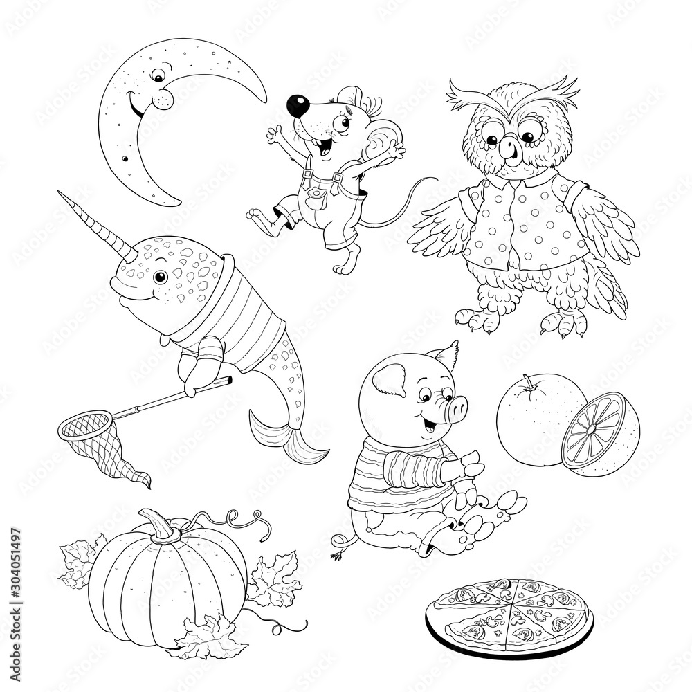 Set of cute images. Cartoon animals isolated on white background ...