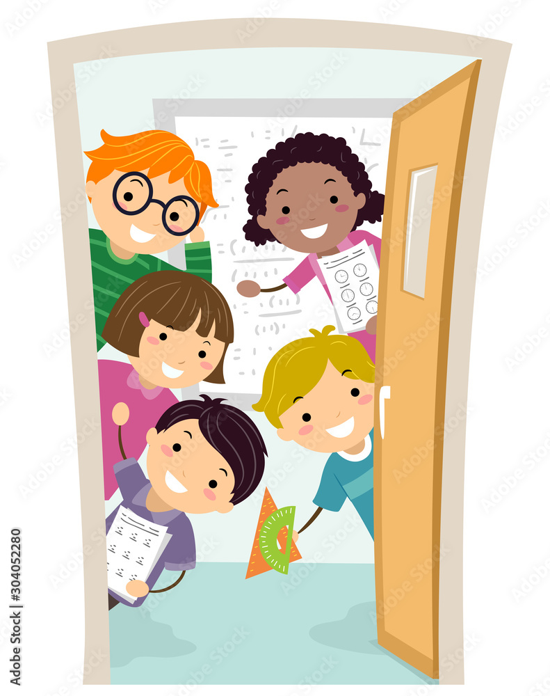 Stickman Kids Door Math Class Illustration Stock Vector | Adobe Stock