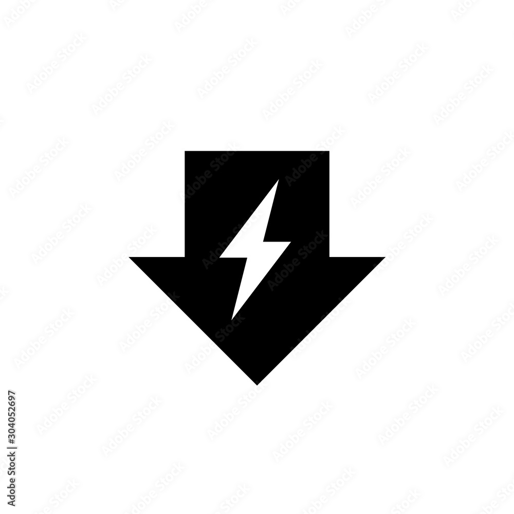 Energy reduction black arrow icon. Clipart image isolated on white ...