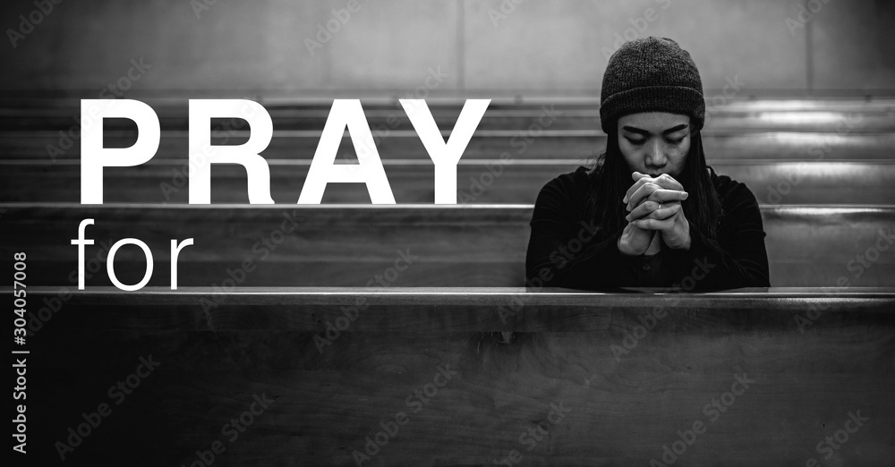 Young woman prayer's pray alone in church, People pray to God with ...