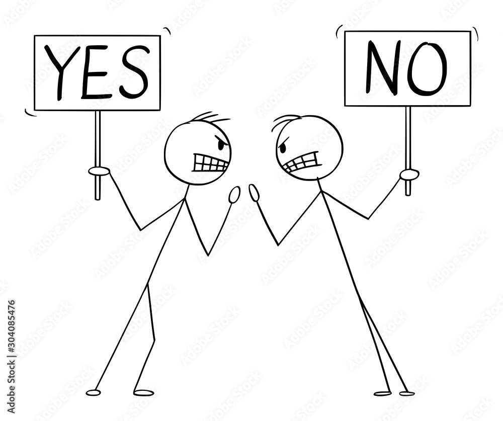 Vector cartoon stick figure drawing conceptual illustration of two ...