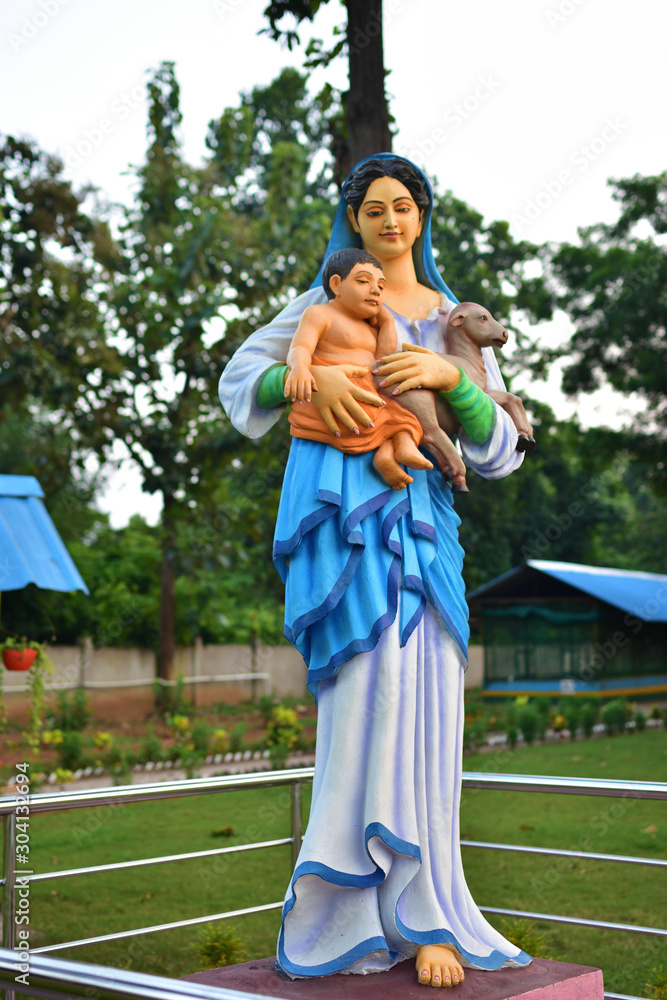 The statue of mother marry with Jesus Christ. Mother mary statue. Stock ...
