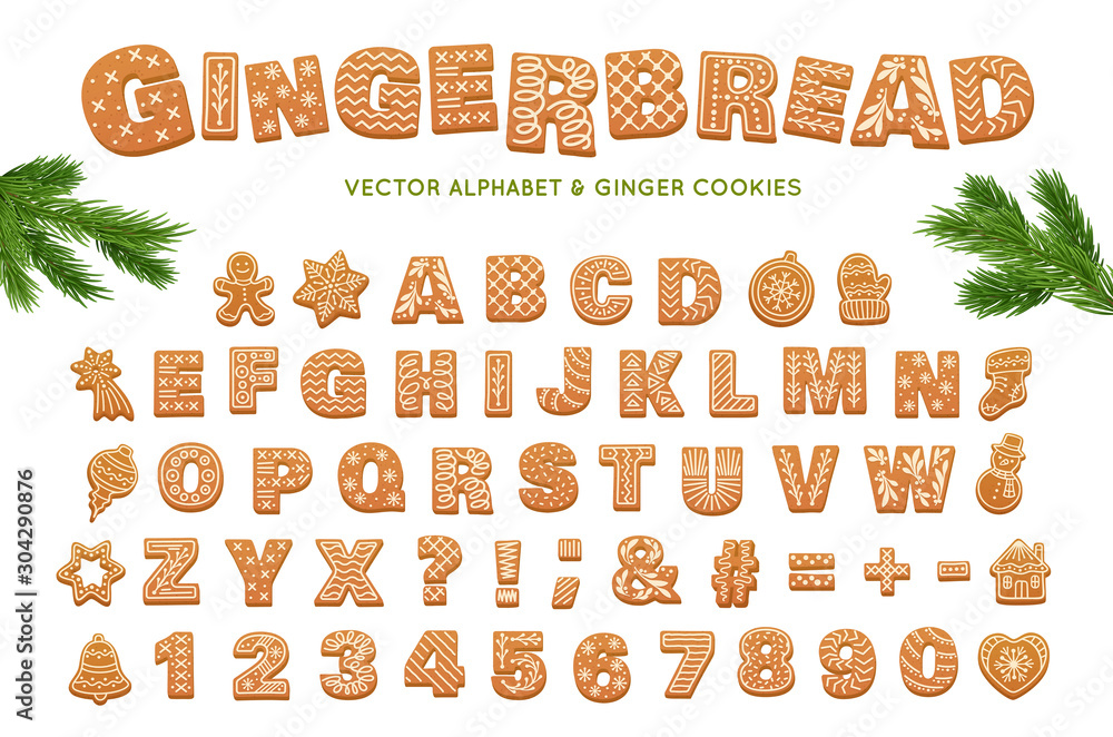 Gingerbread alphabet for decoration design. Christmas vector ...