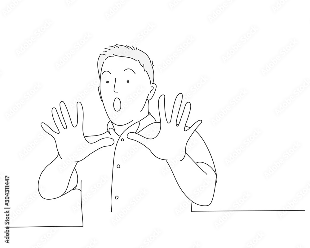 Scared people, human emotions. Line drawing vector illustration. Stock ...