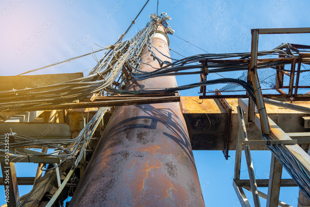 Internal structure of large thermal power plant. Industrial pipe and ...