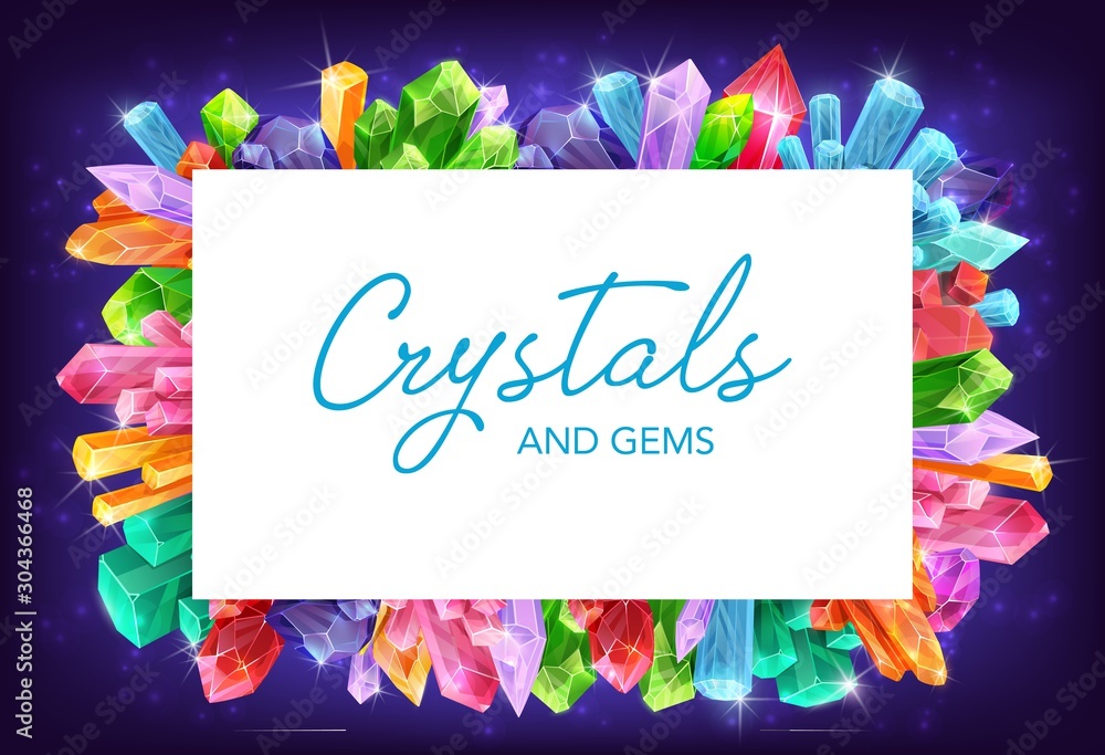 Crystals and gem stones vector frame of gemstones and mineral rocks ...