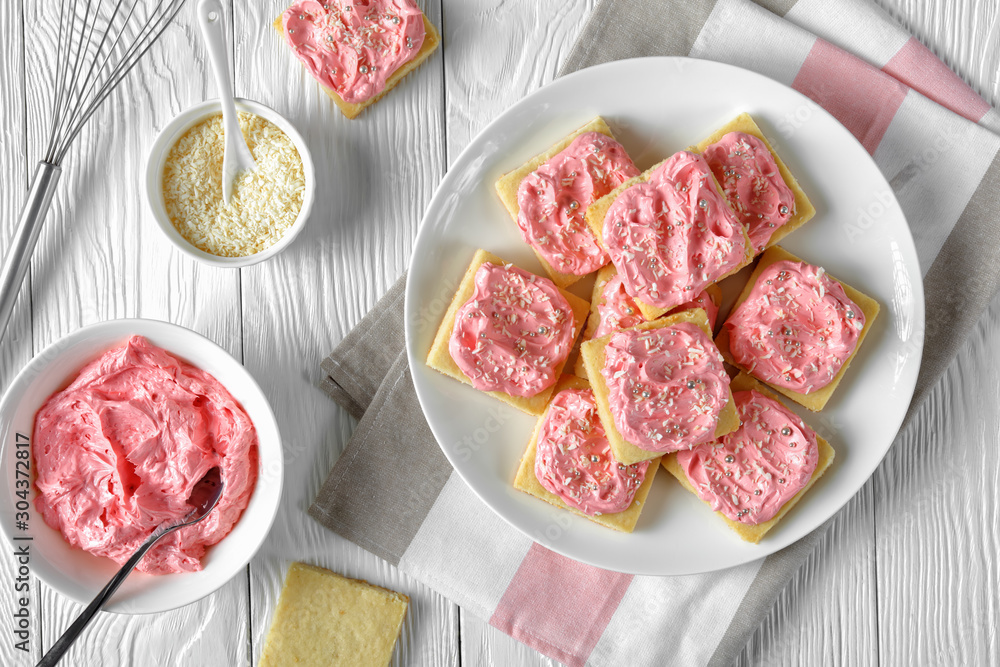shortbread cookies with pink frosting, top view Stock Photo | Adobe Stock