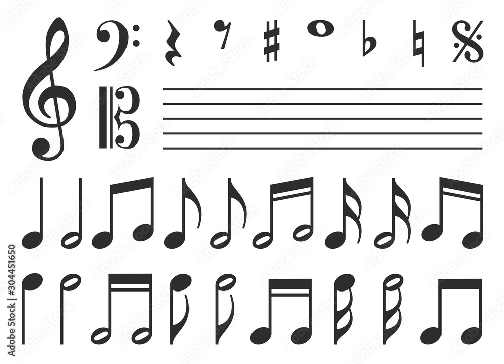 Music notes icons set. Vector illustration Stock Vector | Adobe Stock