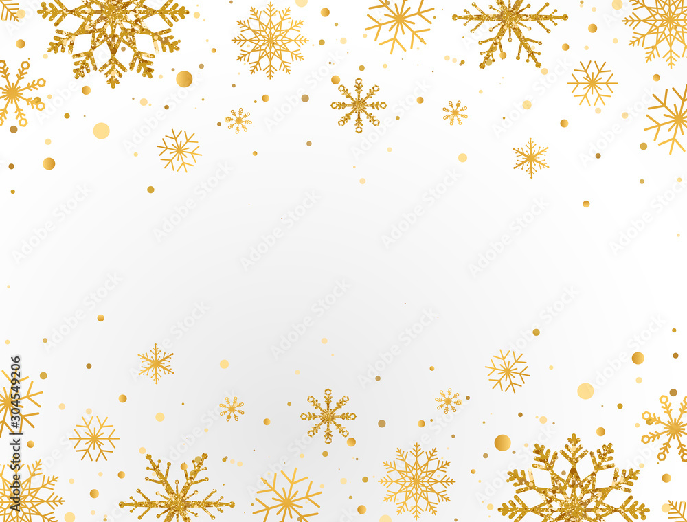 Gold snowflakes frame on white background. Golden snowflakes border ...