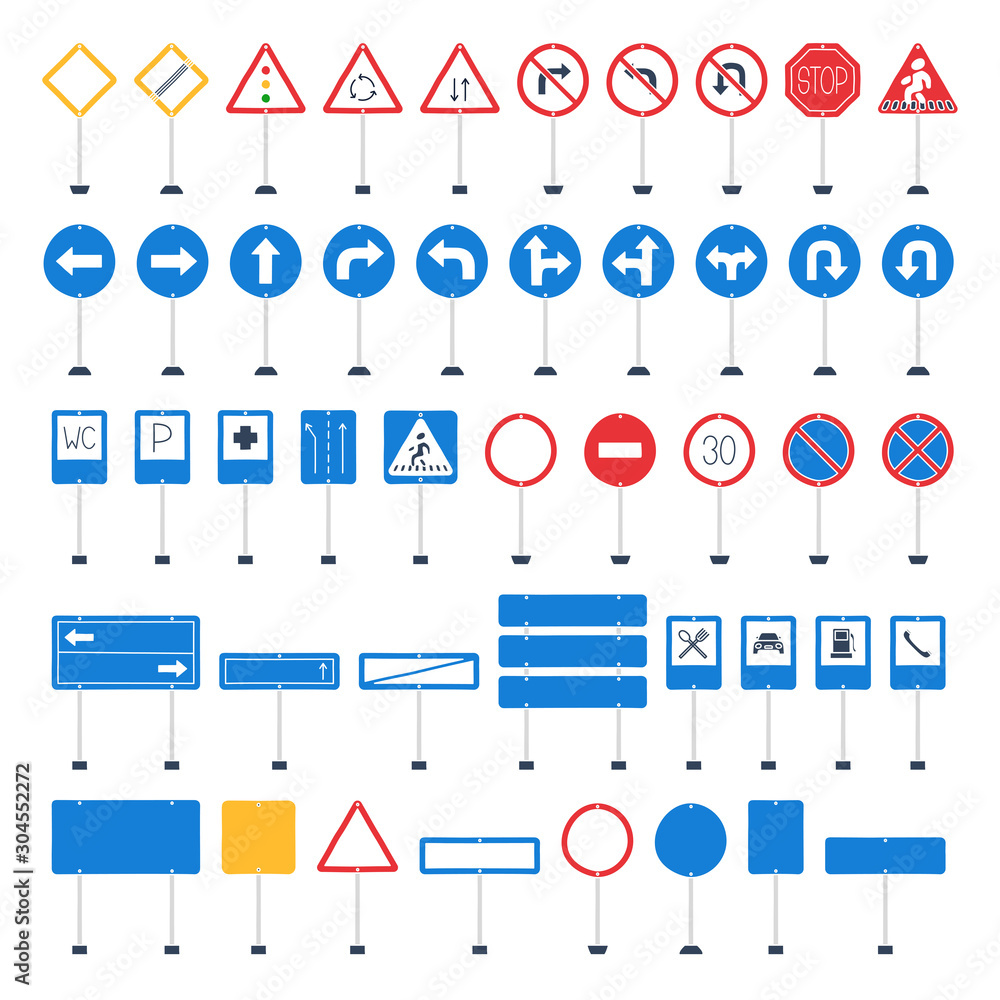 Vector mega set of cartoon road signs. Hand-drawn traffic sign icons ...
