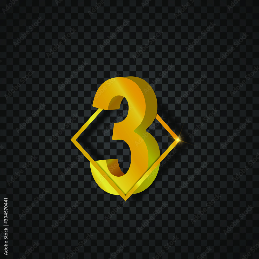 3, third, three 3D golden number collection, graphic desing object ...