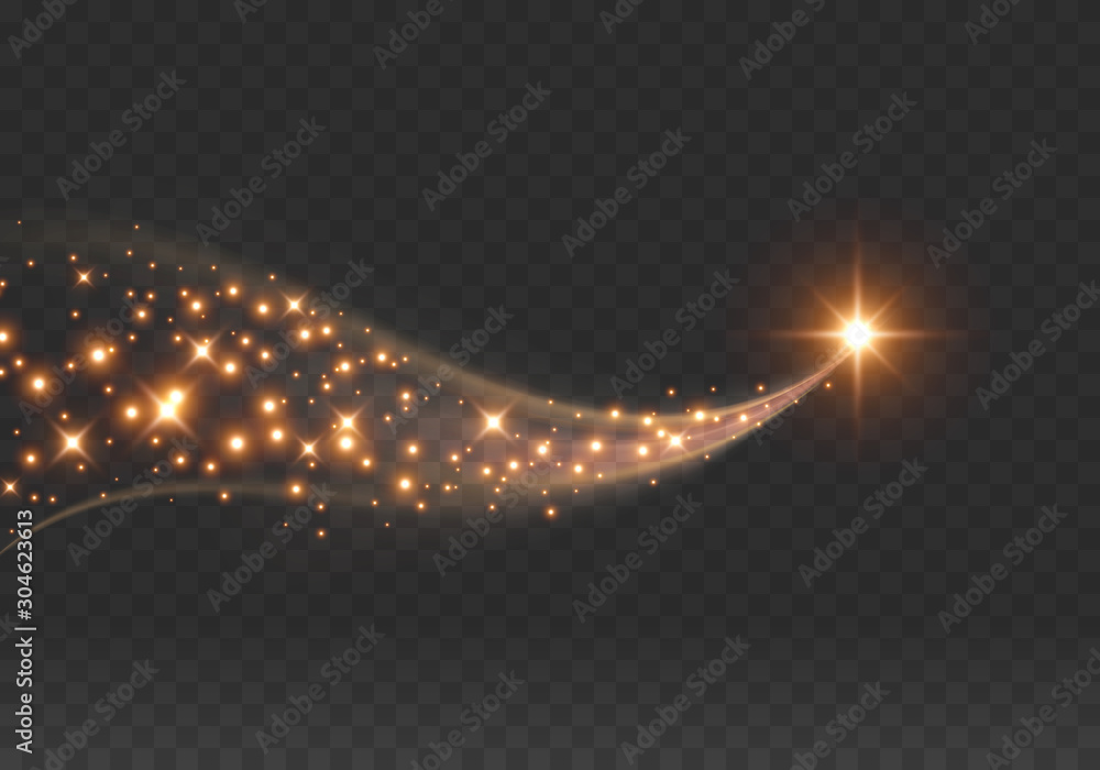 Gold star isolated on transparent background. Light glow effect ...