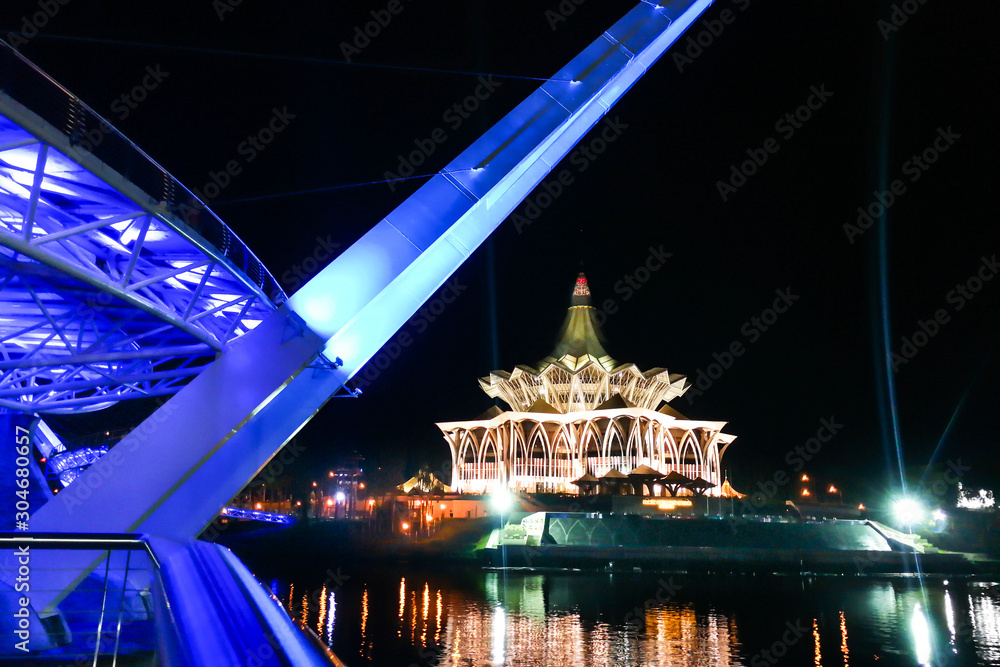 The Darul Hana bridge across Sarawak River overseeing the Sarawak State ...