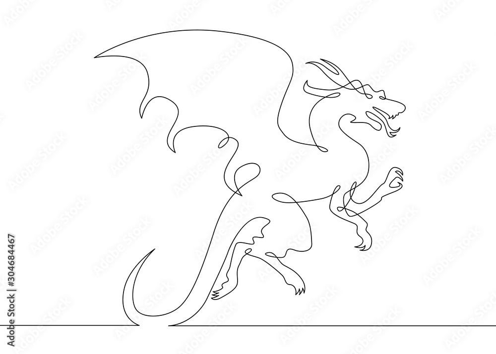 continuous line drawing dragon Stock Illustration | Adobe Stock