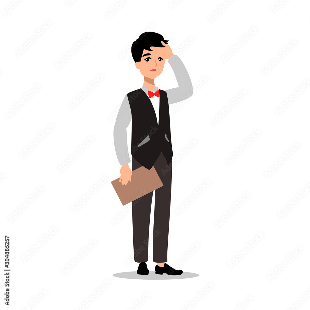 Stock-Illustration „waiter wearing the uniform holding a dish of ...