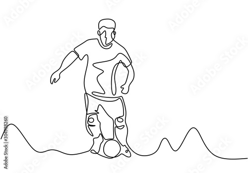 Continuous line drawing of football player. Vector hand drawn sketch ...