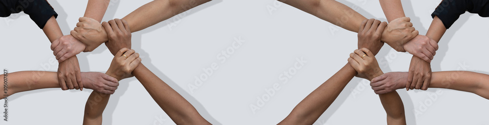 Teamwork of business people holding hand together for banner background ...