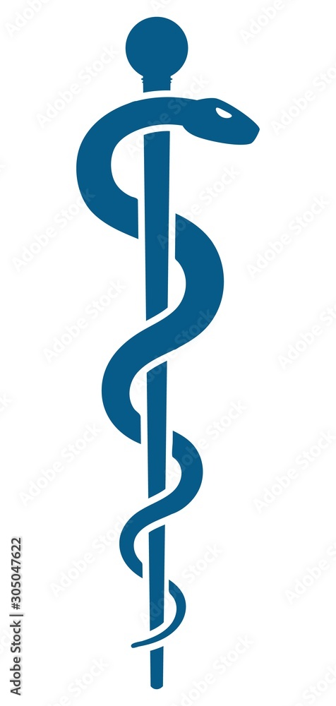Medical symbol - Staff of Asclepius or Caduceus icon isolated on white background. The snake ...