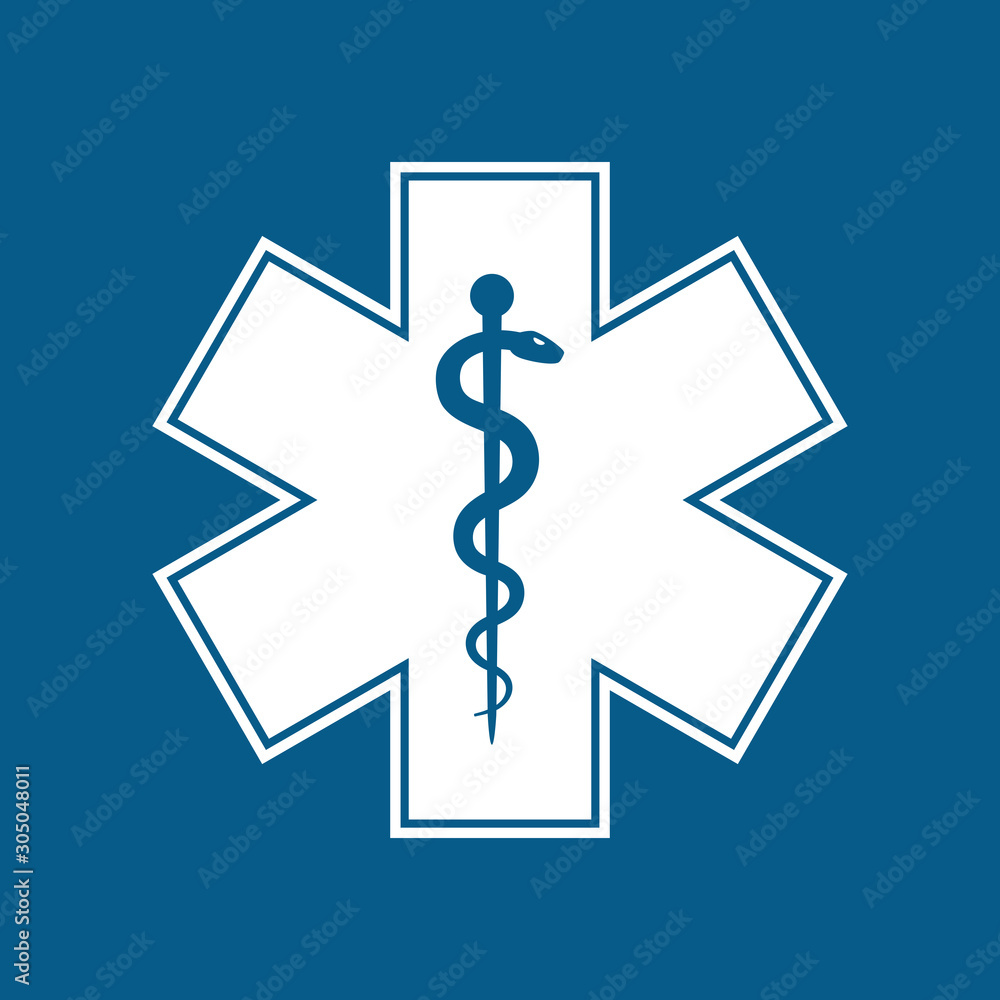 Medical symbol of the Emergency - Star of Life flat icon in square ...