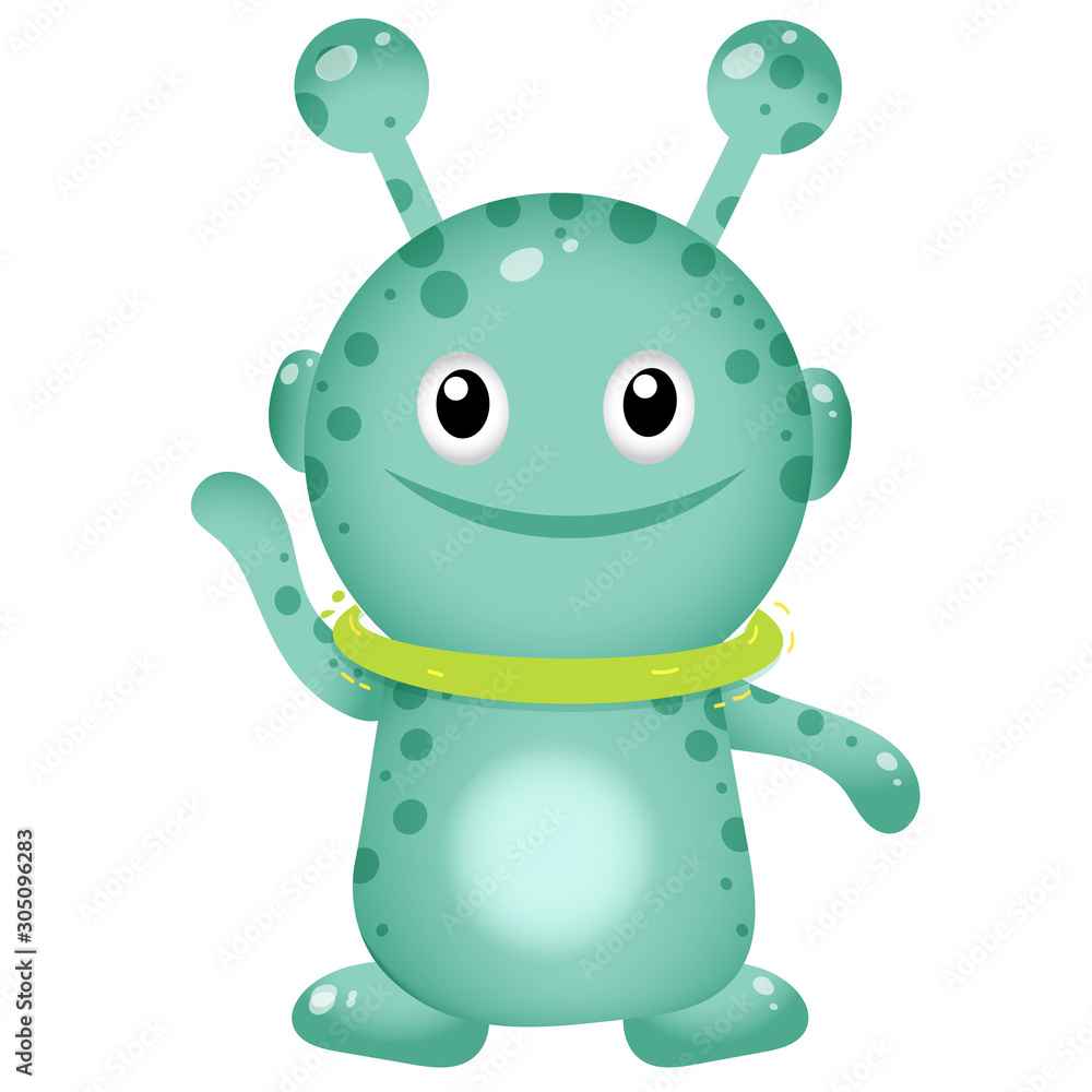 Color image of cartoon little alien on white background. Space. Vector ...
