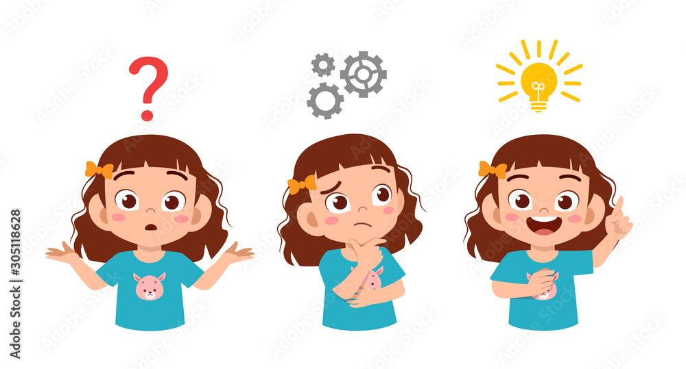happy cute kid girl search idea process Stock Vector | Adobe Stock