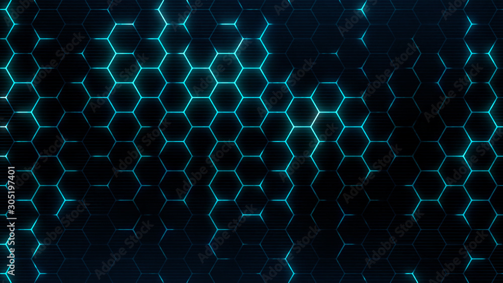 Abstract hexagonal background. Sci-fi modern texture for cyberspace concept. Neon hexagons grid ...