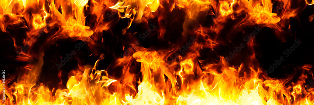 panorama fire flames on black background Stock Photo | Adobe Stock