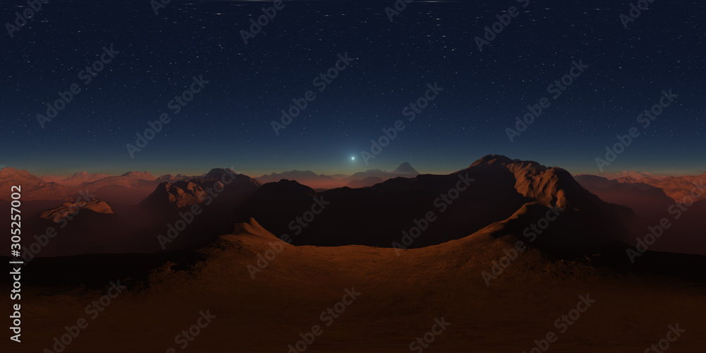 360 degree panorama of Mars sunset, environment HDRI map ...