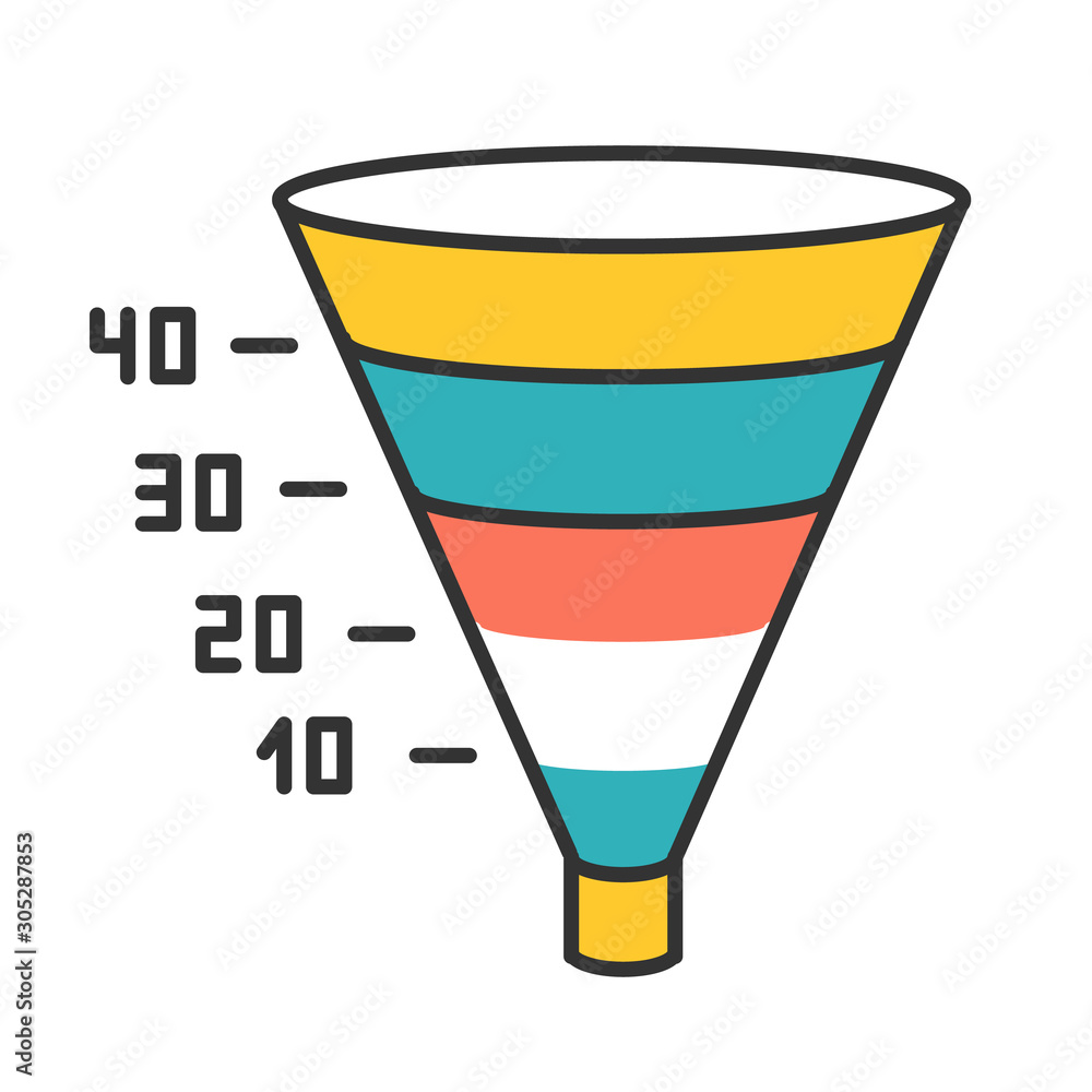 Funnel graph color icon. Marketing strategy chart. Conversion economic ...