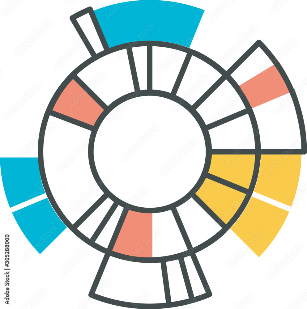 Sunburst diagram color icon. Radial chart. Round information ...