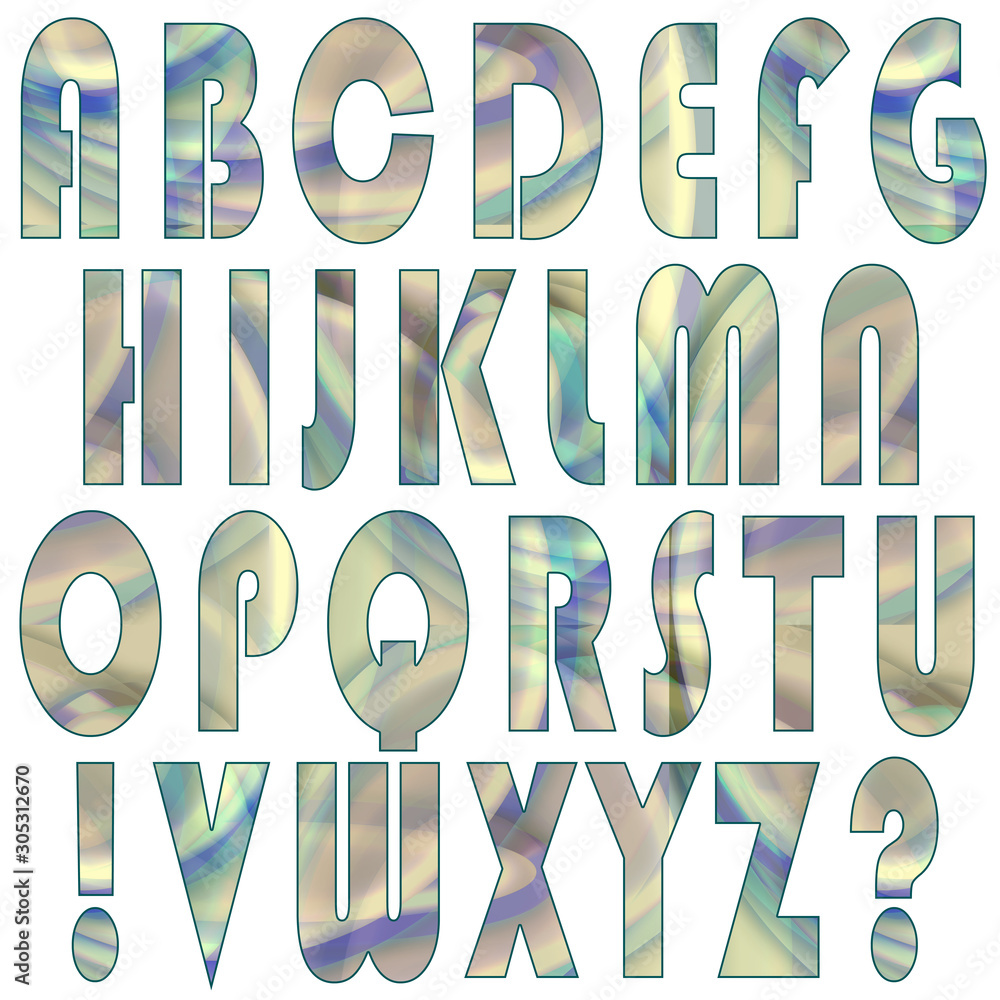 Ilustración de Stock Raster set of textured latin letters, exclamation ...