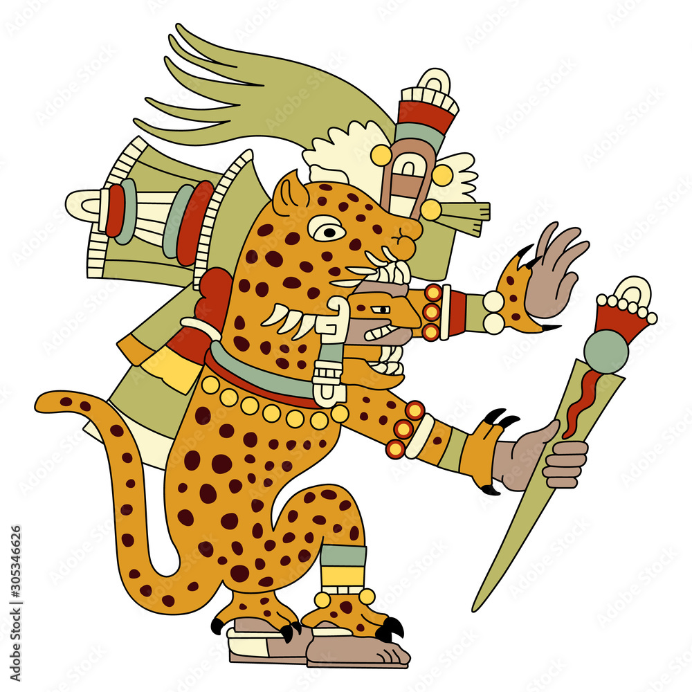 Fantastic animal. Ancient Mexican mythology. Aztec god Tezcatlipoca as ...