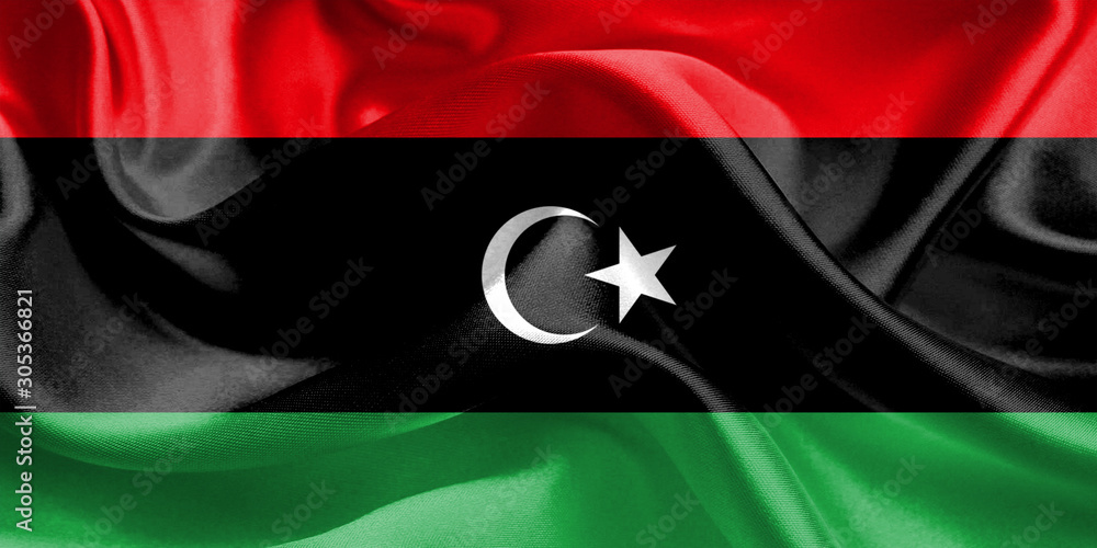 Libya Flag. Waving Rippled Flags. 3D Realistic Background Illustration ...