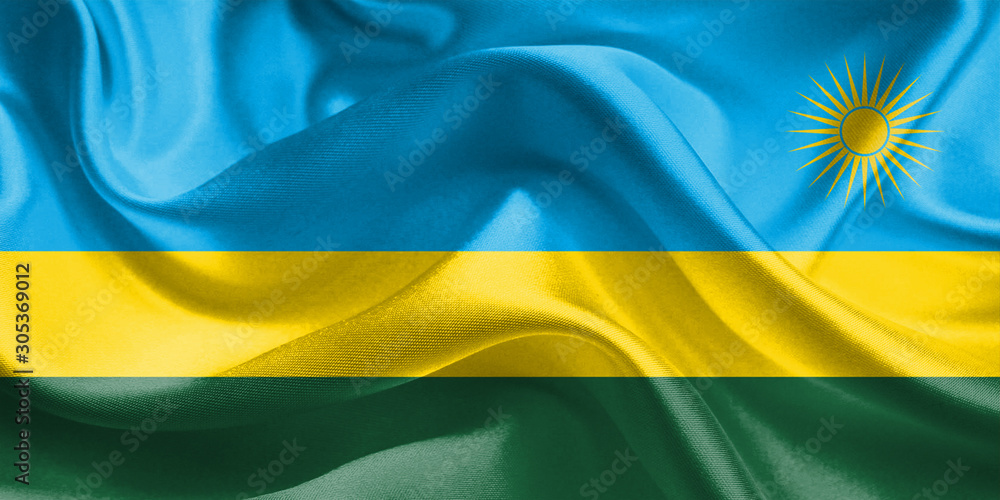 Rwanda Flag. Waving Rippled Flags. 3D Realistic Background Illustration in Silk Fabric Texture ...