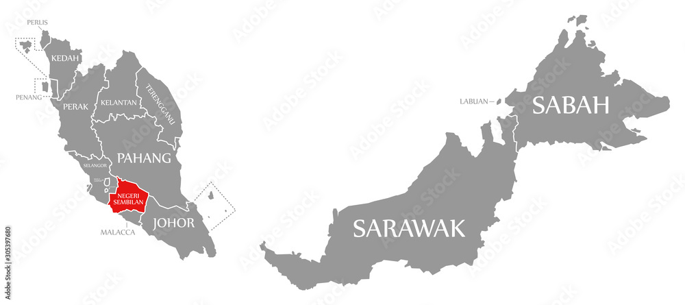 Ilustración de Stock Negeri Sembilan red highlighted in map of Malaysia ...