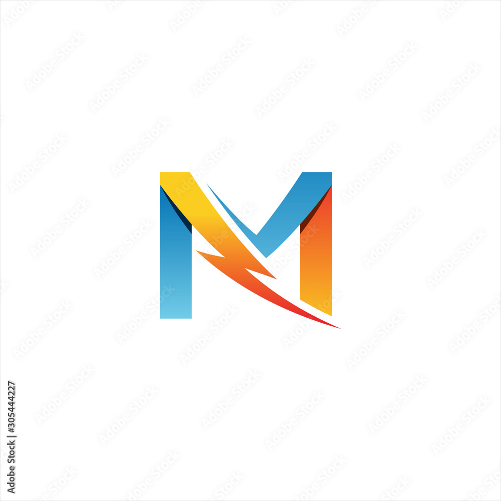 initial letter M icon logo design template with lightning - thunder ...