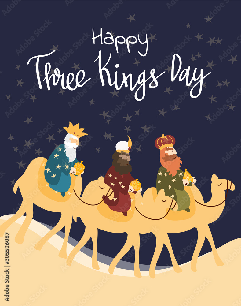 Vector illustration card for Happy Three Kings Day celebration. Cute ...