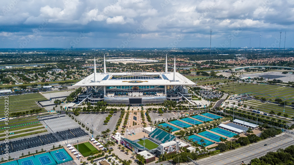 USA, Miami, October 2019: Aerial view of Hard Rock Stadium which will ...