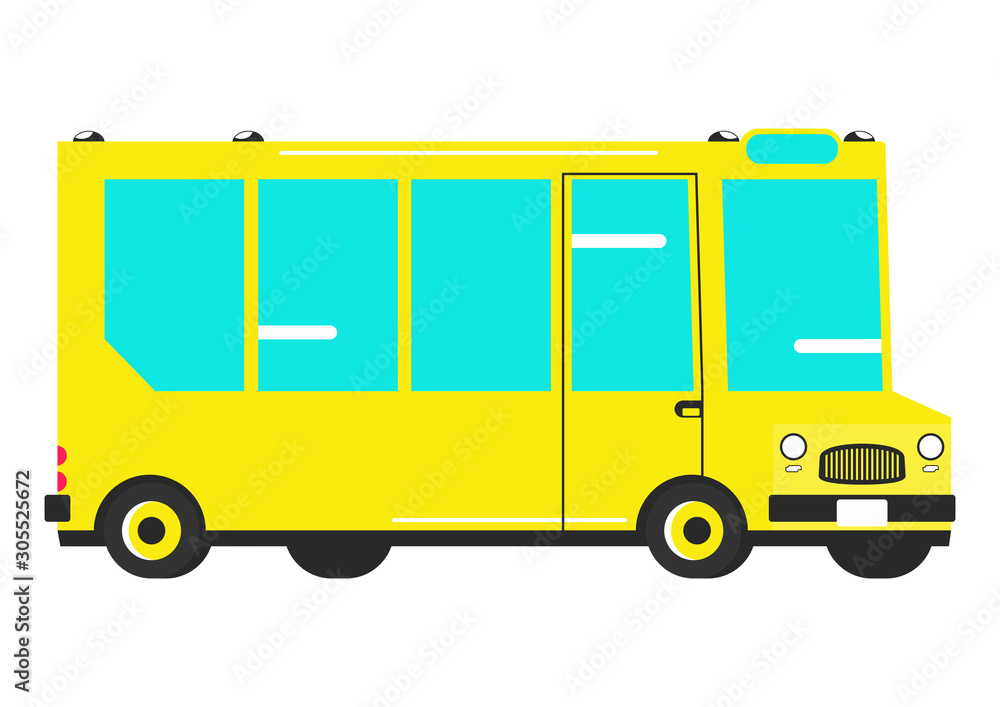 Cartoon school bus. Side view of a simplified school bus. Flat vector ...