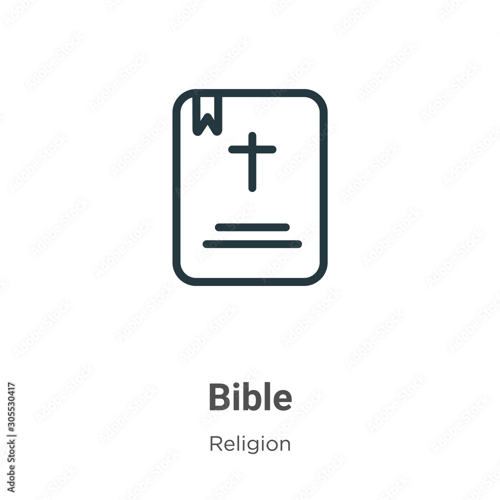 Bible outline vector icon. Thin line black bible icon, flat vector ...