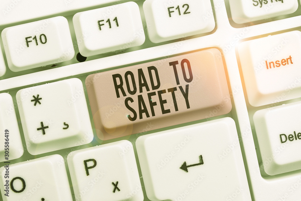 Writing note showing Road To Safety. Business concept for Secure travel ...